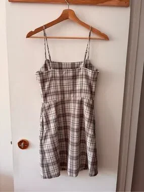 Wilfred | Dresses | Aritzia Plaid Spaghetti Strap Dress In Browngray ...